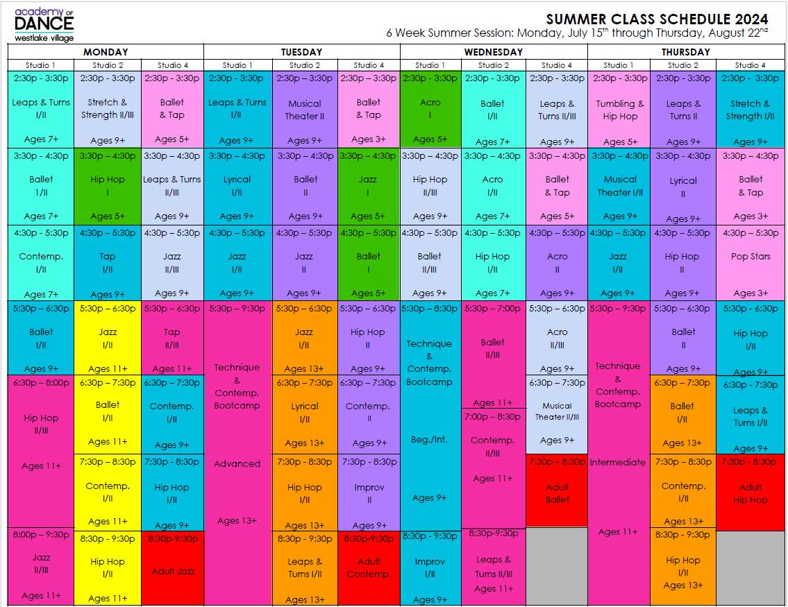 Academy of Dance Westlake Village | Schedules